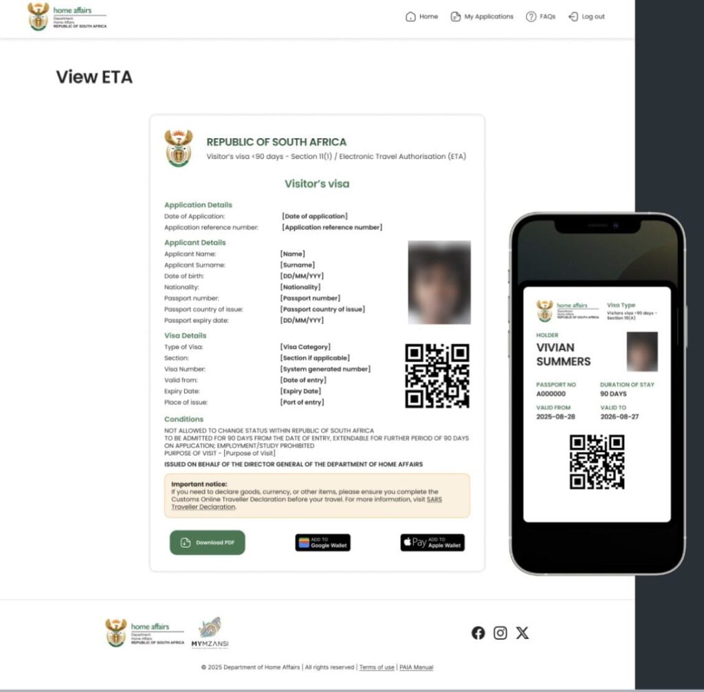 South Africa unveils its new ETA system - VisasNews